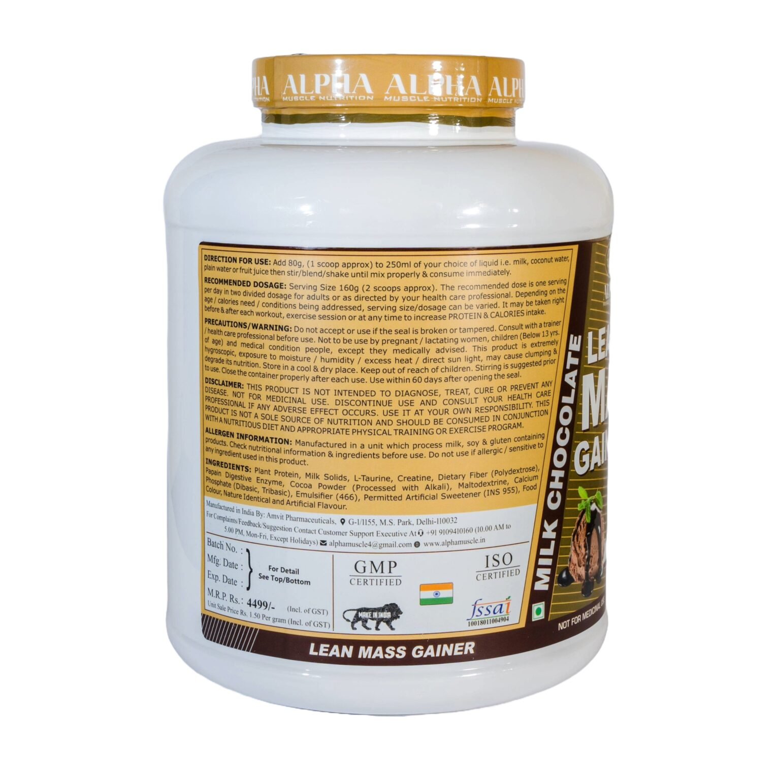Alpha Muscle Lean Mass Gainer | High Protein | 52g Protein | 3g ...