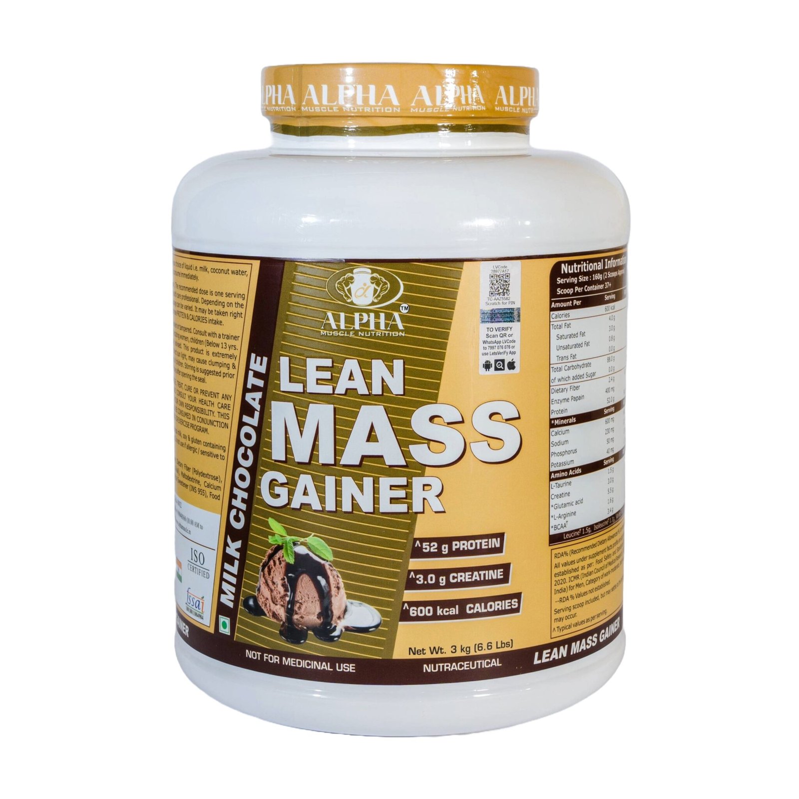 Alpha Muscle Lean Mass Gainer | High Protein | 52g Protein | 3g ...
